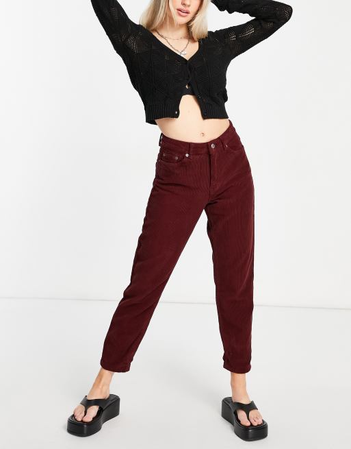 Topshop Petite corduroy mom jeans in burgundy ASOS