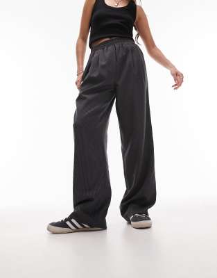Topshop pinstripe straight leg tailored trackies in grey | ASOS