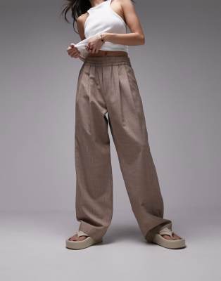 Topshop pleat tailored trackies in brown pinstripe | ASOS