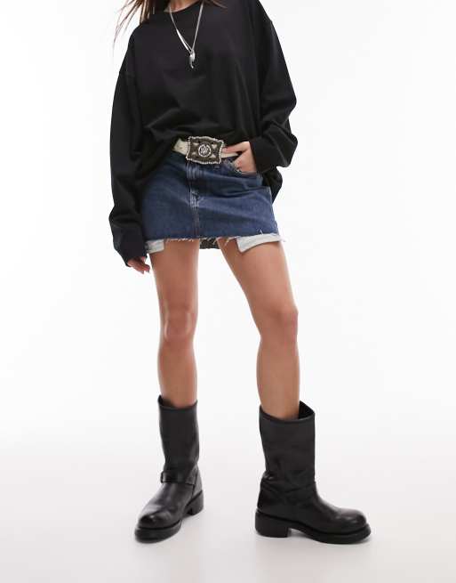 Topshop Pocket Bag Denim Skirt In Mid Blue Asos
