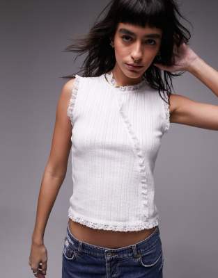 Topshop pointelle frill tank top in white | ASOS