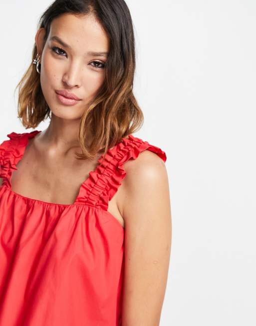 Topshop poplin trapeze top in red | ASOS