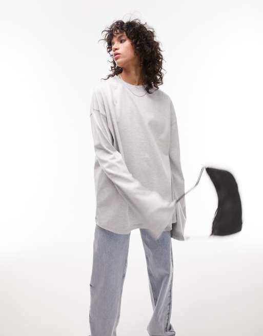 Topshop premium basic oversized long sleeve skater tee in grey marl | ASOS