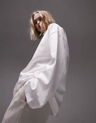 Topshop premium basic oversized long sleeve skater tee in white | ASOS