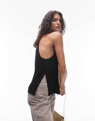 Topshop premium basic ribbed casual halter top in black | ASOS
