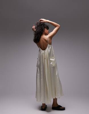 Topshop premium satin linen chuck on midi dress in ivory | ASOS