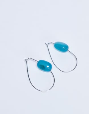 Topshop Priya teardrop hoop earrings with semi precious stone in blue ...