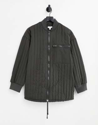 Topshop quilted oversized bomber liner jacket in charcoal | ASOS