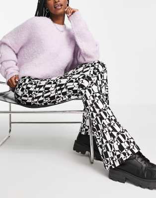 Topshop retro checkerboard flared trouser in black & white | ASOS