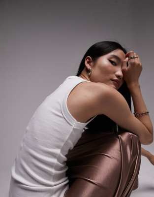 Topshop ribbed ultimate longline tank top in white | ASOS