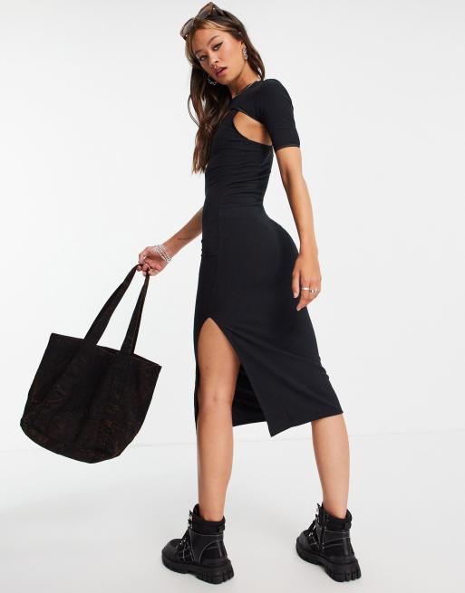 Topshop - Robe nuisette mi-longue à découpe - Noir | ASOS
