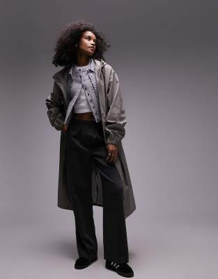 Topshop rubberised rain mac in sage | ASOS
