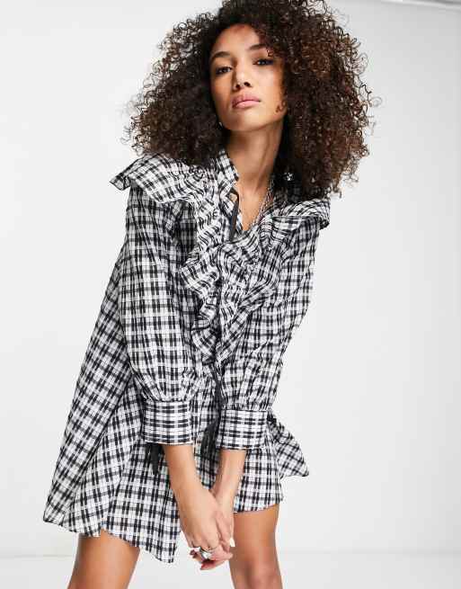 Topshop ruffle check chuck on mini dress in mono | ASOS