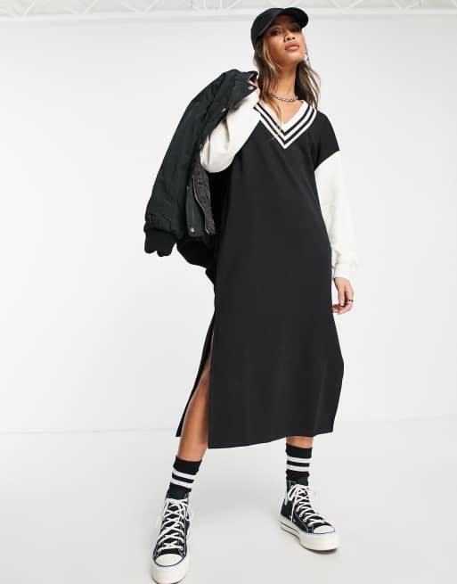 Topshop rugby sweat shirt dress midi in mono | ASOS