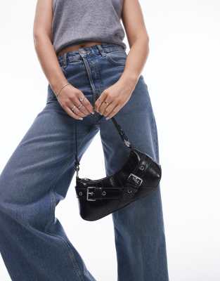 Topshop – Saira – Schultertasche in Schwarz mit Schnallendetail | ASOS