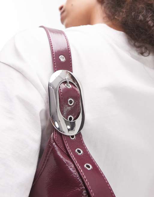 Topshop Samuel shoulder bag with buckle detail in burgundy | ASOS