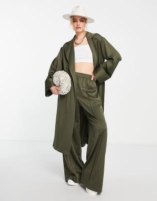 Topshop satin duster in khaki | ASOS