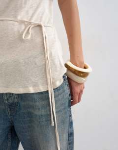 Scoop neck ruched side linen look top in cream | Topshop