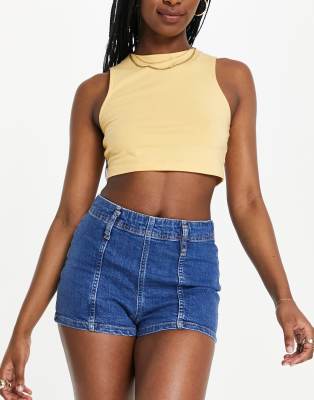 Topshop seamed Joni shorts in mid blue | ASOS