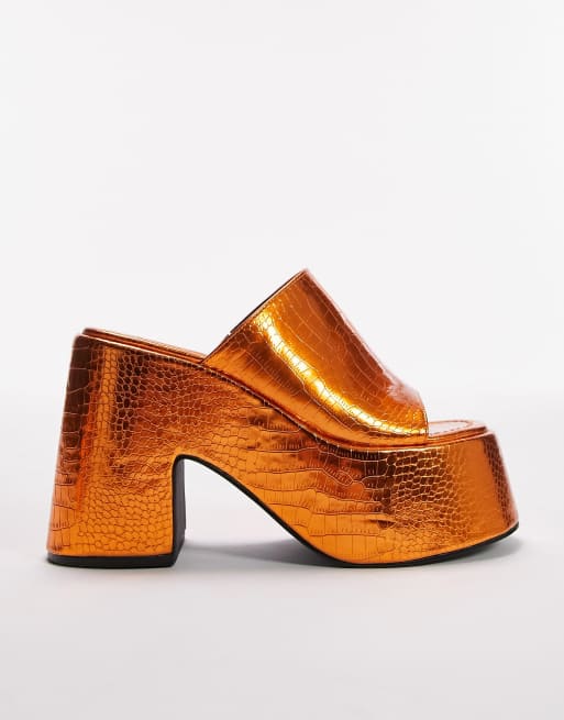 Topshop - Shay - Mules à semelle plateforme - Orange | ASOS