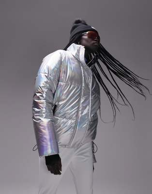 Topshop - Sno - Gewatteerd ski jack met opstaande boord in metallic ...