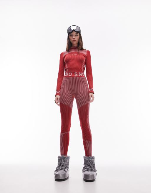 Topshop Sno Ski Seamless Base Layer Ribbed Legging In Red Part Of A