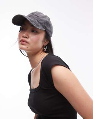 Topshop square neck rib cap sleeve in black | ASOS