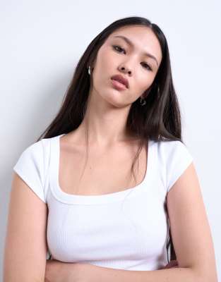 Square neck rib cap sleeve tee in white | Topshop