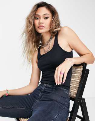 Topshop square neck rib singlet in black | ASOS