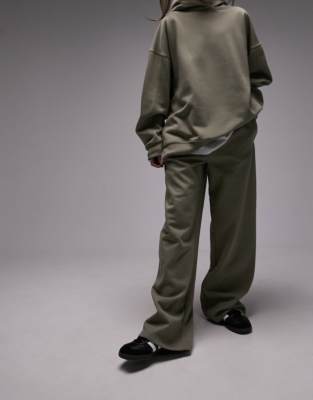 Topshop straight leg trackies in khaki (part of a set) | ASOS