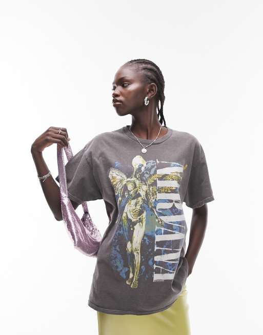Topshop T Shirt Oversize Nero Slavato Con Grafica Su Licenza Nirvana