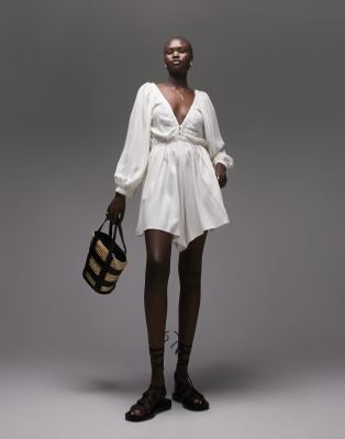 Topshop Tall flippy playsuit in ivory | ASOS