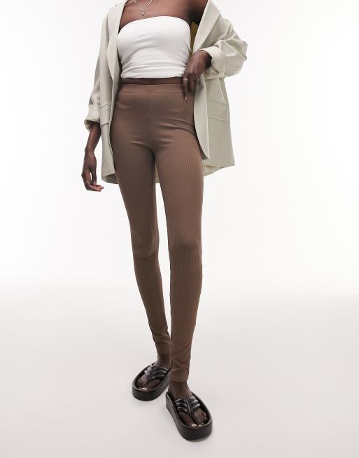 Topshop Tall Skinny Rib Leggings In Chocolate Asos