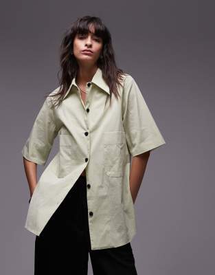 Topshop technical seamed resort shirt in green | ASOS