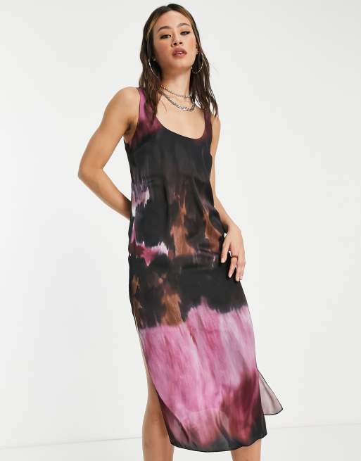 Topshop tie dye satin midi slip in multi | ASOS