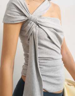 Tie strap knot detail tank in grey marl | Topshop