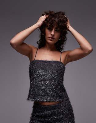 Topshop tinsel top in gunmetal | ASOS