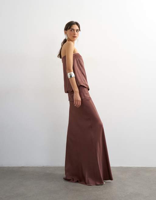 Topshop - Top marrón chocolate estilo blusón con escote palabra de ...