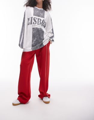 Topshop track wide leg pants in red | ASOS