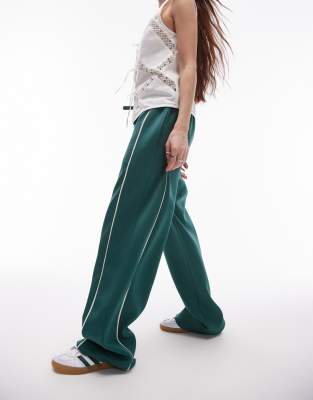 Topshop track wide leg trouser in green | ASOS