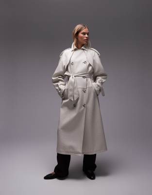 Topshop - Trench-coat texturé en similicuir - Crème | ASOS