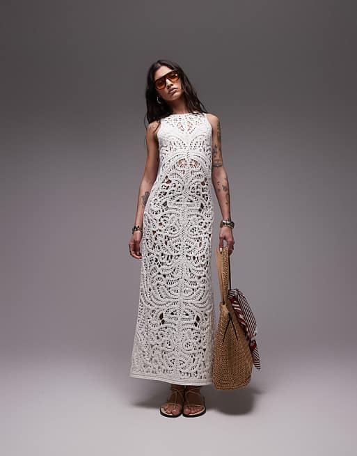 Topshop - Vestito lungo in maglia premium all'uncinetto color avorio | ASOS Topshop - Vestito lungo in maglia premium all'uncinetto color avorio | ASOS