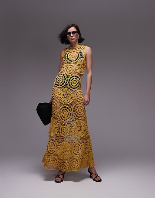 Topshop - Vestito lungo senza maniche senape in maglia all'uncinetto | ASOS Topshop - Vestito lungo senza maniche senape in maglia all'uncinetto | ASOS