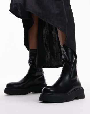 Topshop Wide Fit Laura textured sole ankle sock boot in black | ASOS