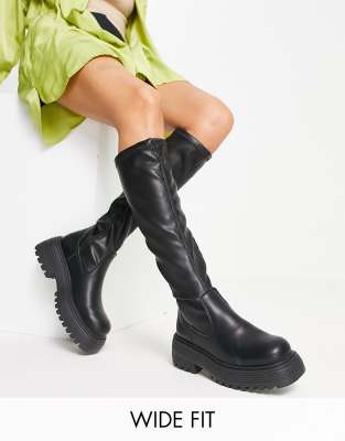 Topshop Wide Fit Tasha chunky under the knee boot in black | ASOS