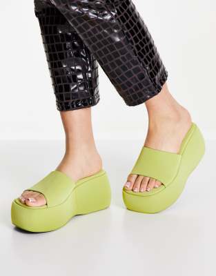 Topshop Wren chunky flatform mules in green | ASOS
