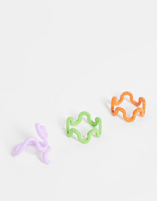 Topshop x3 multipack squiggle rings in pastel multi | ASOS