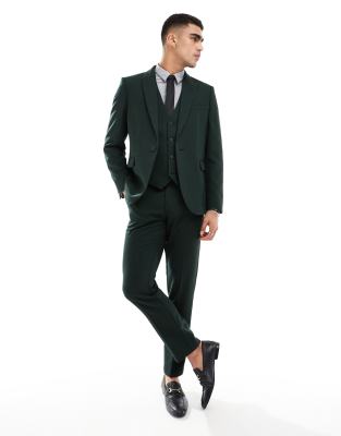 Traje verde botella de corte slim con patrón de espiga de mezcla de ...