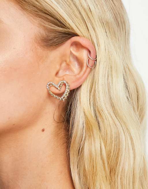 True Decadence Boucles Doreilles Oversize Avec Cœur à Strass Doré