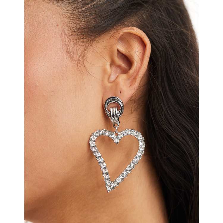 True Decadence embellished heart earrings in silver ASOS